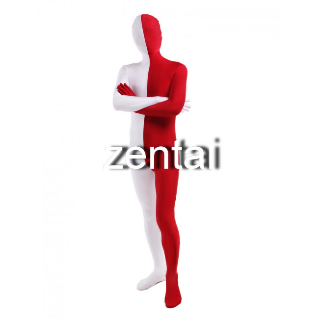 Full Body White And Dark Red Mixed Colors Zentai/ White And Dark Red ...