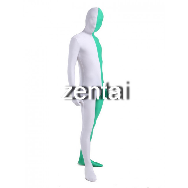 Full Body White And Green Mixed Colors Zentai/ White And Green Mixed Colors Full Body Spandex ...