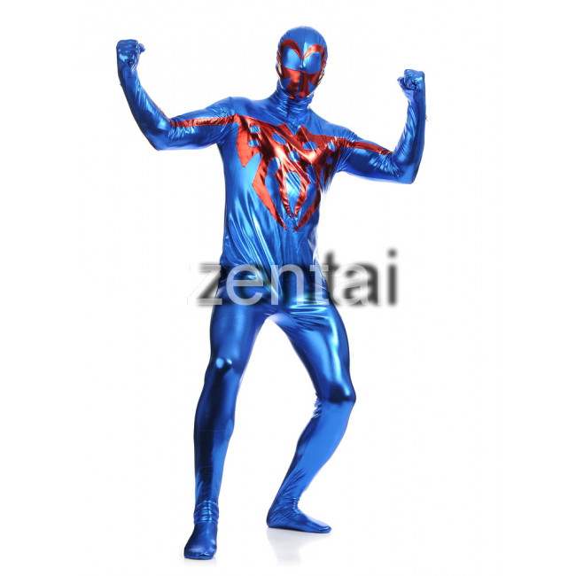 Halloween Spiderman Blue Zentai Suit/ Buy full body Blue Shiny ...