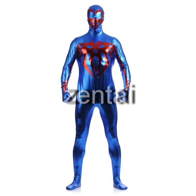 Halloween Spiderman Blue Zentai Suit/ Buy full body Blue Shiny ...