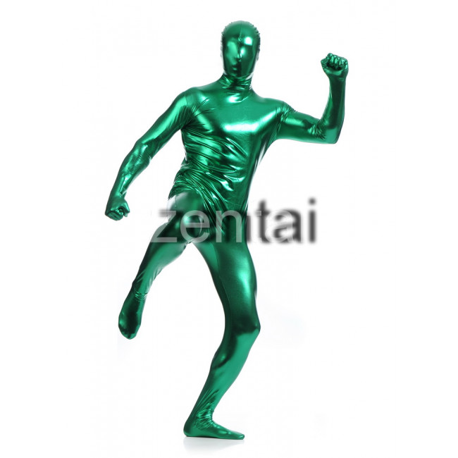 Man's Full Body Green Color Zentai/ Green Full Body Shiny Metallic ...