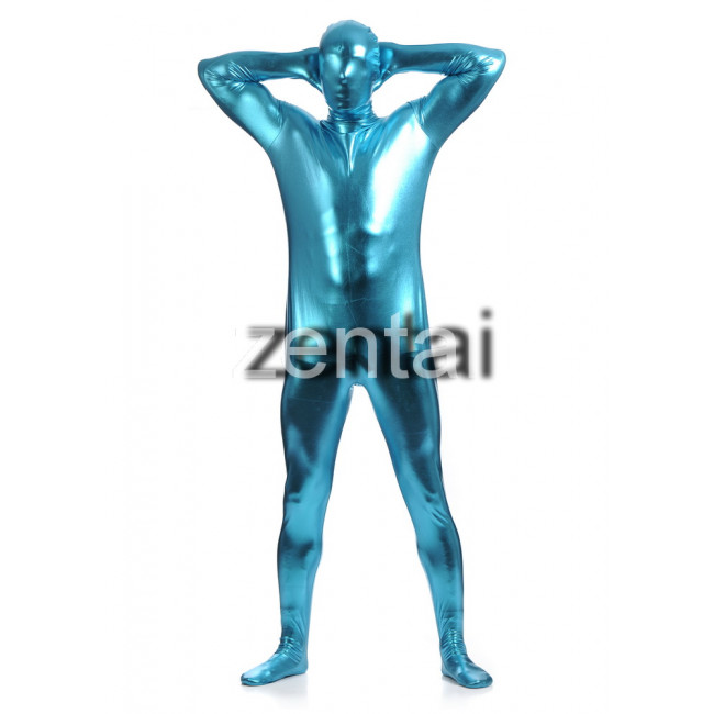 Man's Full Body Sky Blue Color Zentai/ Sky Blue Full Body Shiny ...