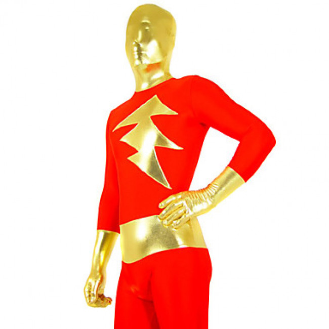 Red and Golden Mixed Color Costume|Mixed Color Spandex Zentai Costume ...