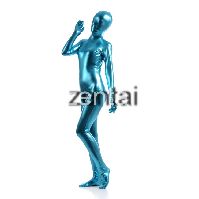 Woman's Full Body Blue Color Zentai/ Blue Full Body Shiny Metallic ...
