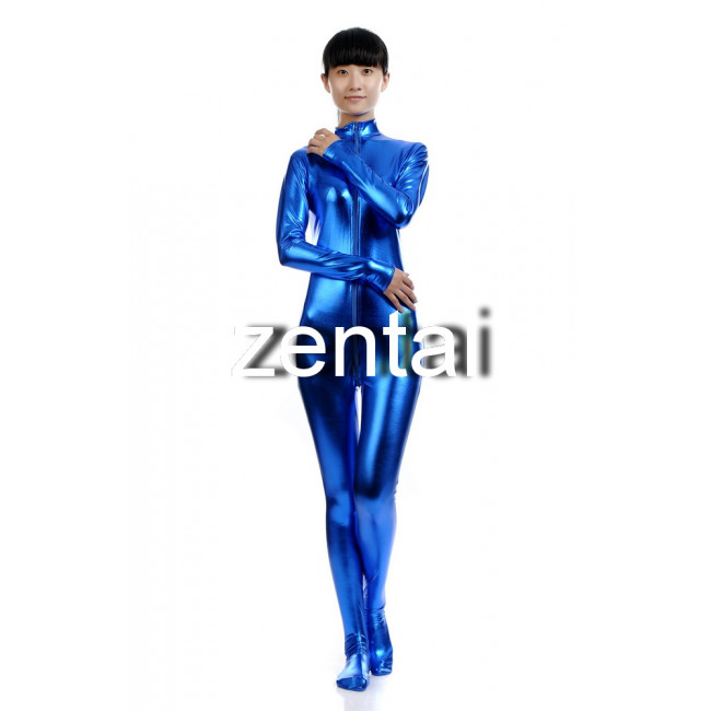 Woman's Full Body Blue Color Zentai/ Blue Full Body Shiny Metallic ...