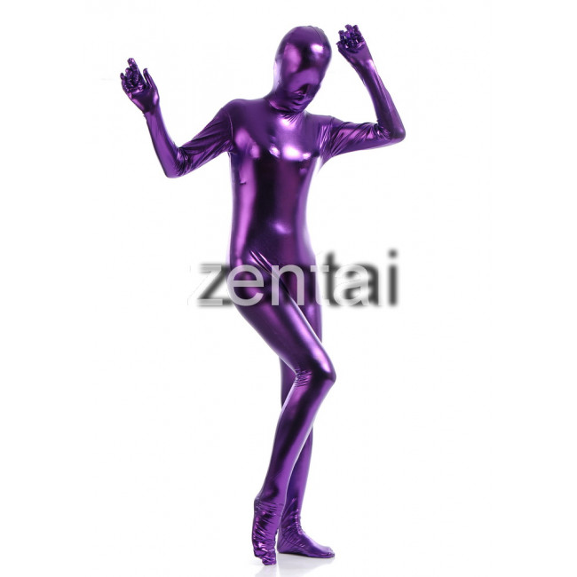 Woman's Full Body Dark Purple Color Zentai/ Dark Purple Full Body Shiny ...