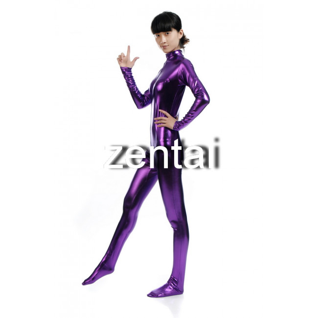 Woman's Full Body Purple Color Zentai/ Purple Full Body Shiny Metallic ...