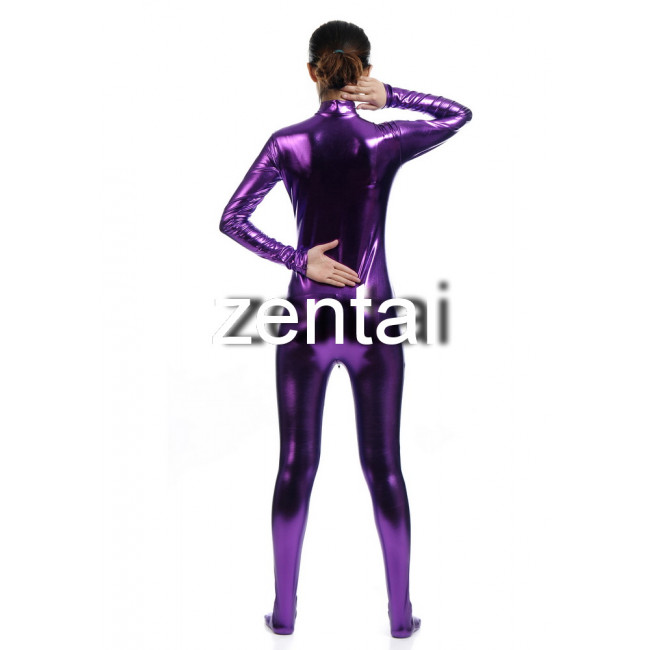 Woman's Full Body Purple Color Zentai/ Purple Full Body Shiny Metallic ...